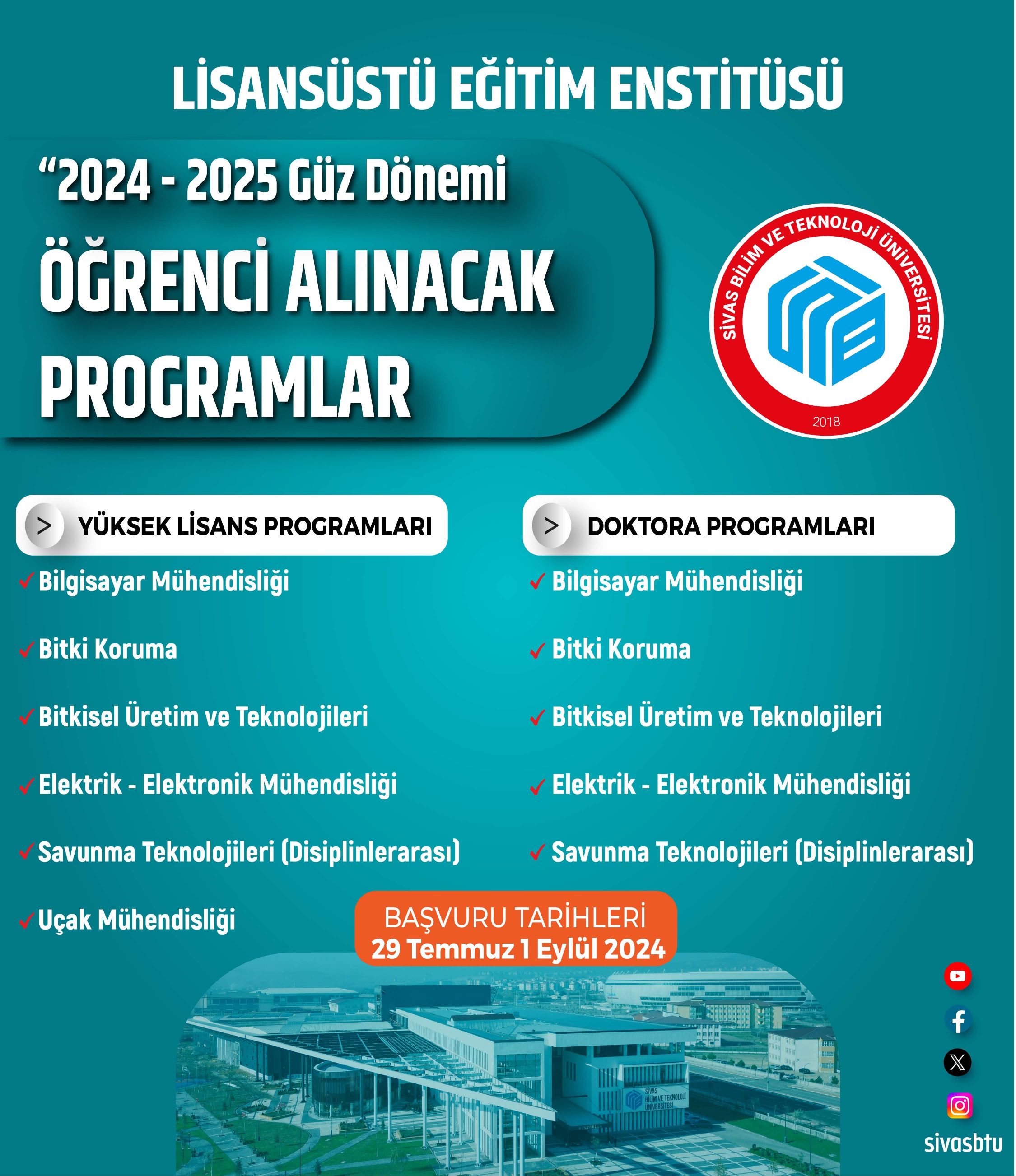 Lisansüstü Eğitim Enstitüsü 2024/2025 Eğitim Öğretim Yılı Güz Yarıyılı Yüksek Lisans ve Doktora ...